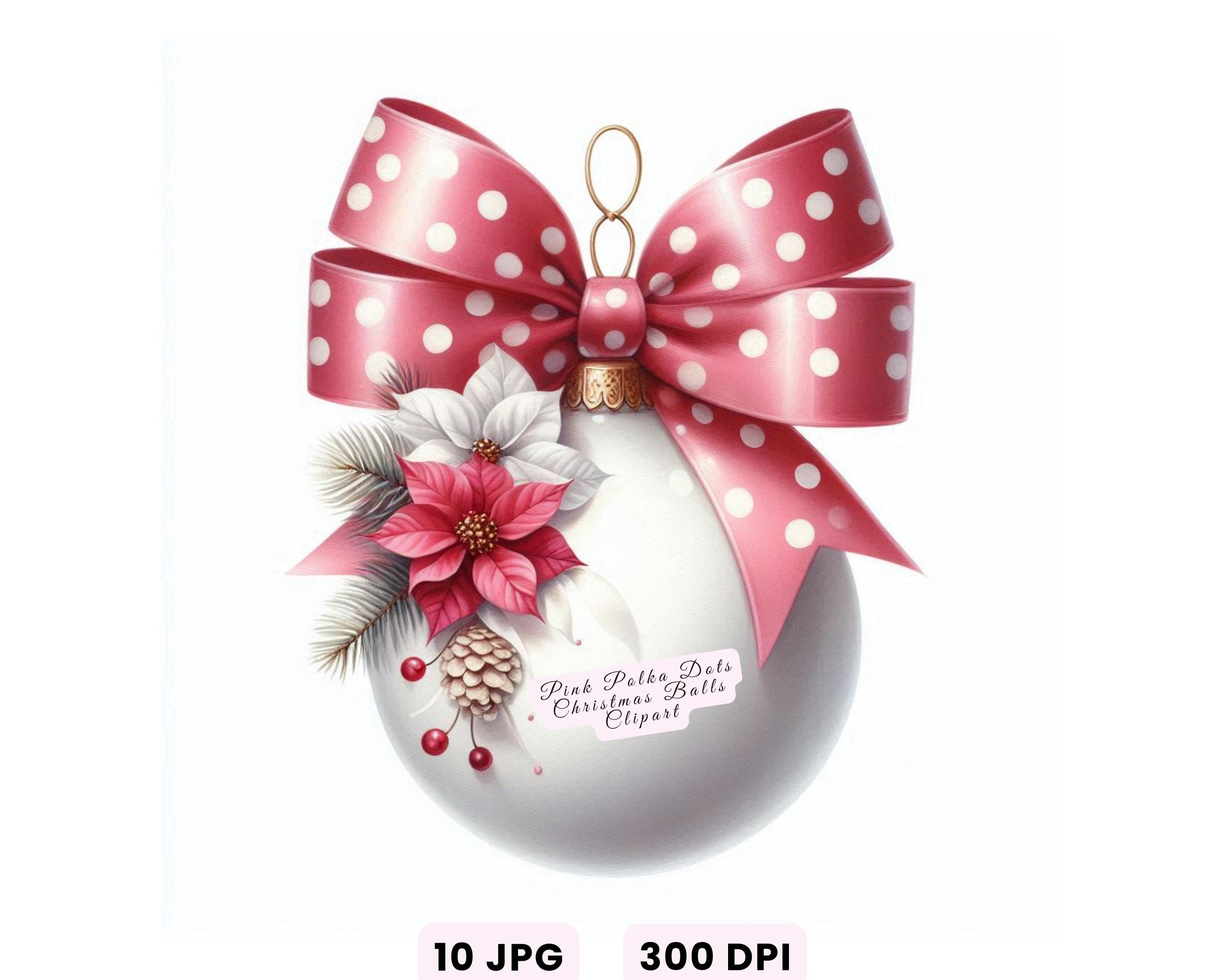 Christmas Ornament Clipart, Polka Dots Christmas Baubles Clipart, Pink ...