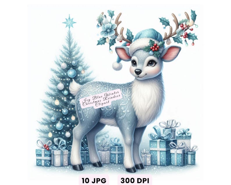 Christmas Reindeer Clipart, Icy Blue Christmas Reindeer Clipart, Winter ...