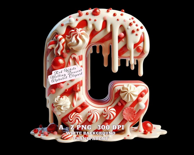 Alphabet Clipart, Red and White Dessert Alphabet Clipart, Melting Candy ...
