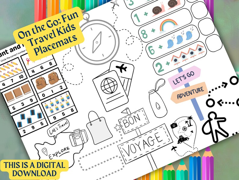 Travel Activity Placemat Printable Plane Activity Mat Airport ...