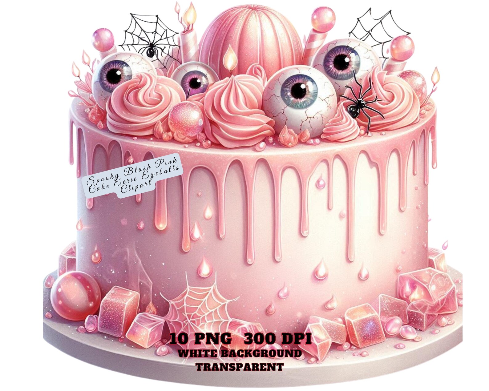 Halloween Cake Clipart, Spooky Dessert Clipart, Spooky Pink Halloween ...