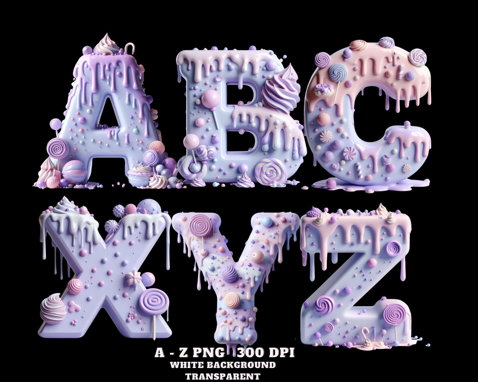 Alphabet Clipart, Purple Melting Dessert Alphabet Clipart, Melting ...