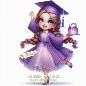 Purple Graduation Girl Clipart PNG, Cute Graduate Digital Download ...