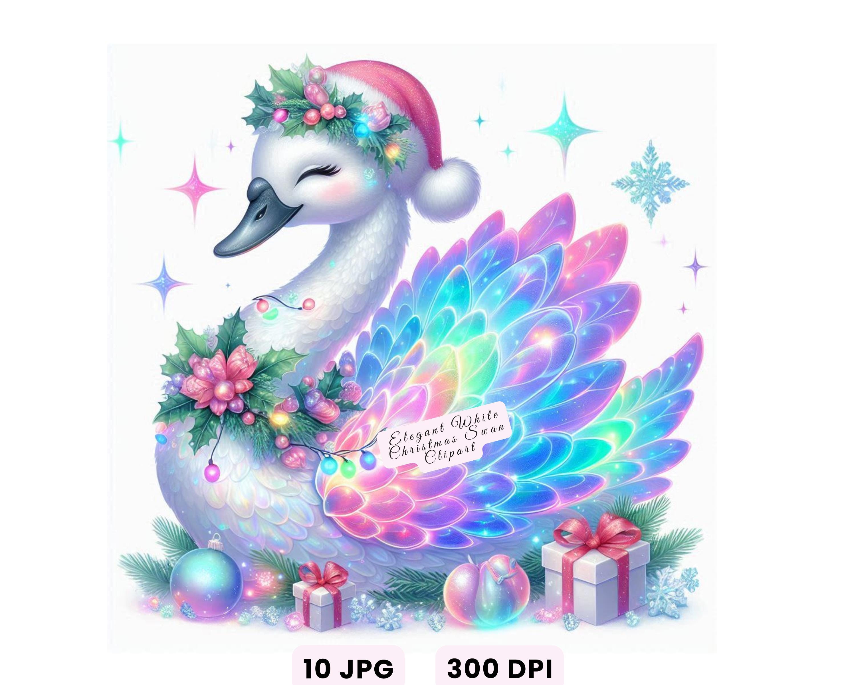 Swan Clipart, Elegant White Christmas Swan Clipart, Festive Winter ...
