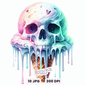 Rainbow Spooky Skull Ice Cream Clipart – Fun, Colorful, Creepy Dessert ...