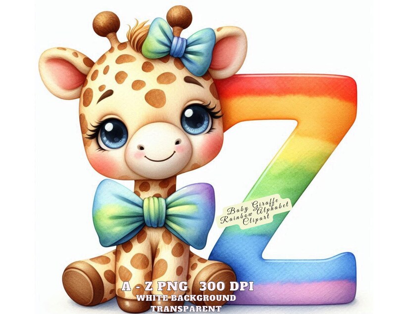 Animal Alphabet Clipart, Watercolor Giraffe Alphabet Clipart, Cute ...