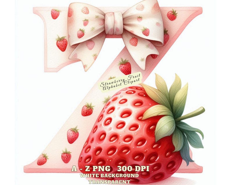 Strawberry Alphabets Clipart, PNG Digital Clip Art, Strawberry Letters ...