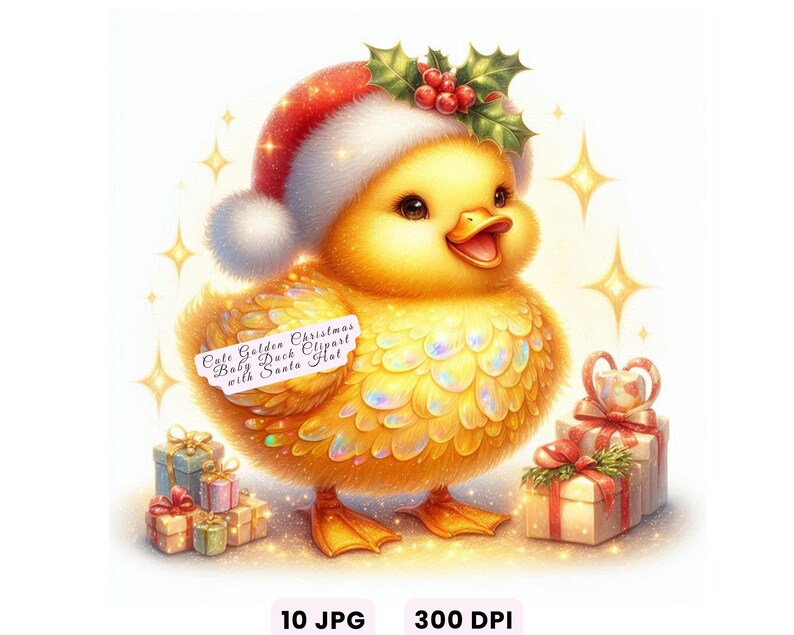 Christmas Duck Clipart, Cute Golden Christmas Baby Duck Clipart ...
