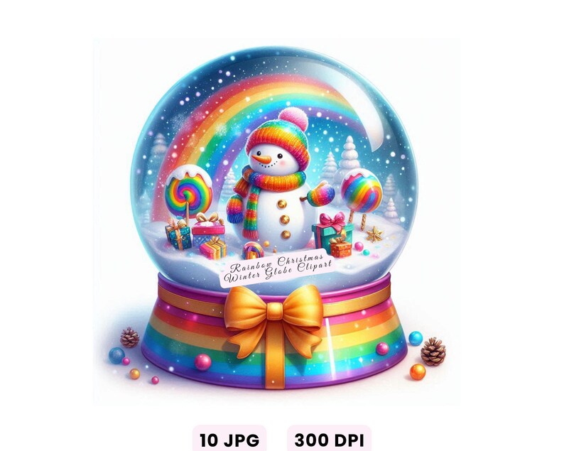 Rainbow Christmas Winter Globe Clipart, Magical Rainbow Winter Globe ...