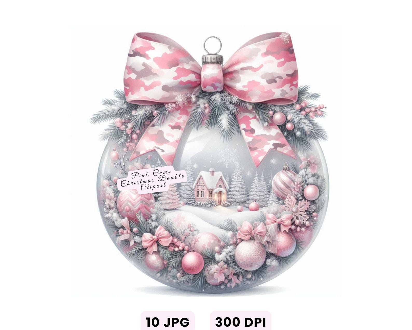 Pink Christmas Bauble Clipart, 10 Christmas Balls Clipart, Elegant Xmas ...