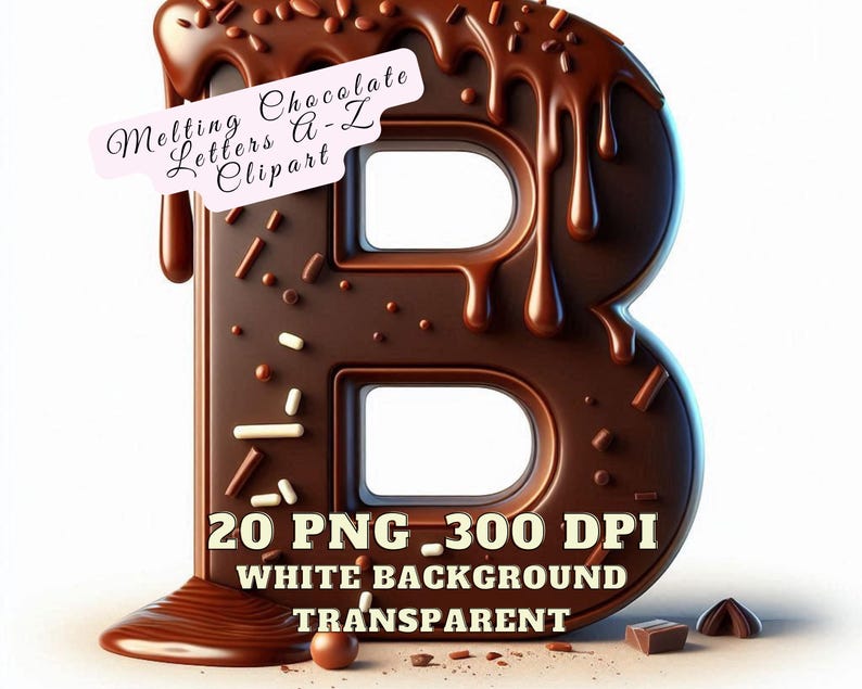 Chocolate Alphabet Clipart, Melting Chocolate Letters A-Z Clipart, 3D ...