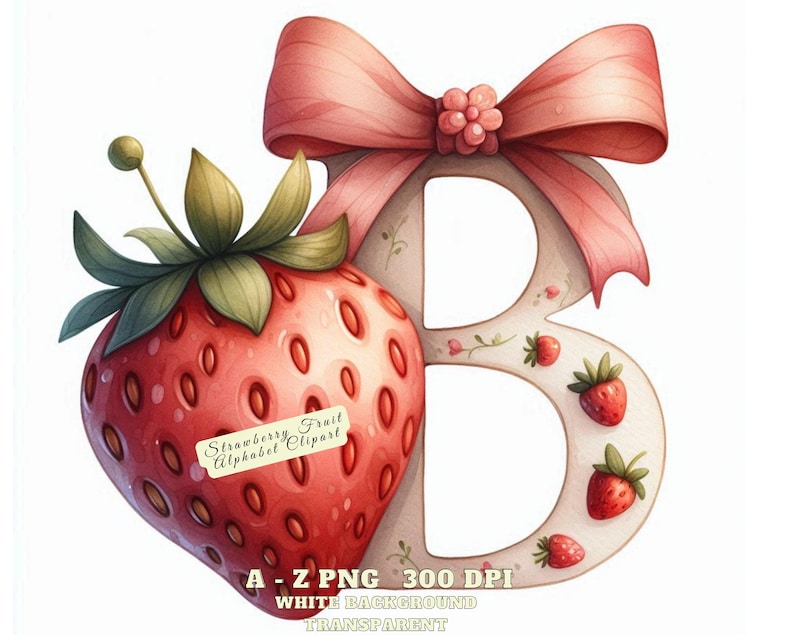 Strawberry Alphabets Clipart, PNG Digital Clip Art, Strawberry Letters ...