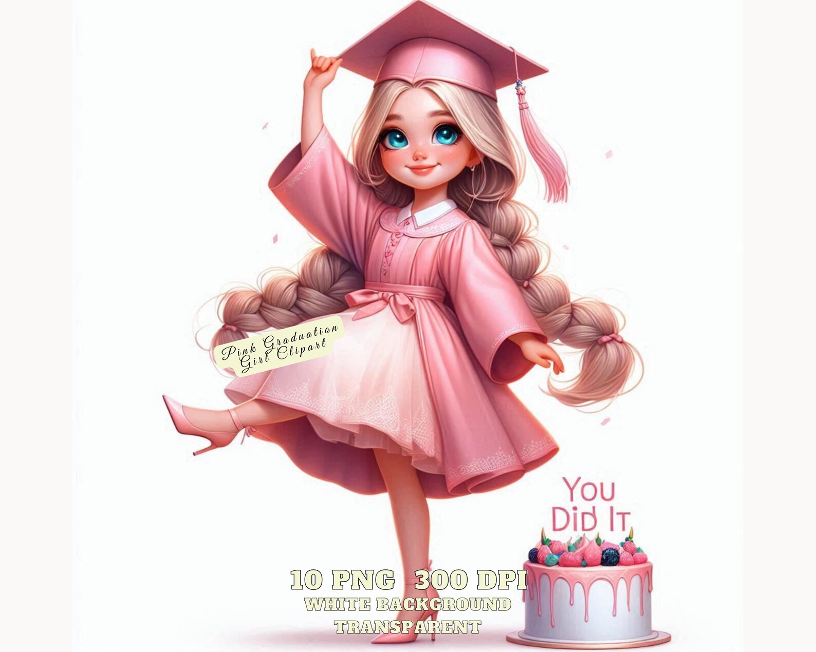 Pink Graduation Girl Clipart PNG, Cute Graduate Digital Download, Class ...