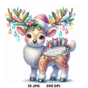 Christmas Animal Clipart, Reindeer Christmas Clipart, Rainbow Winter ...