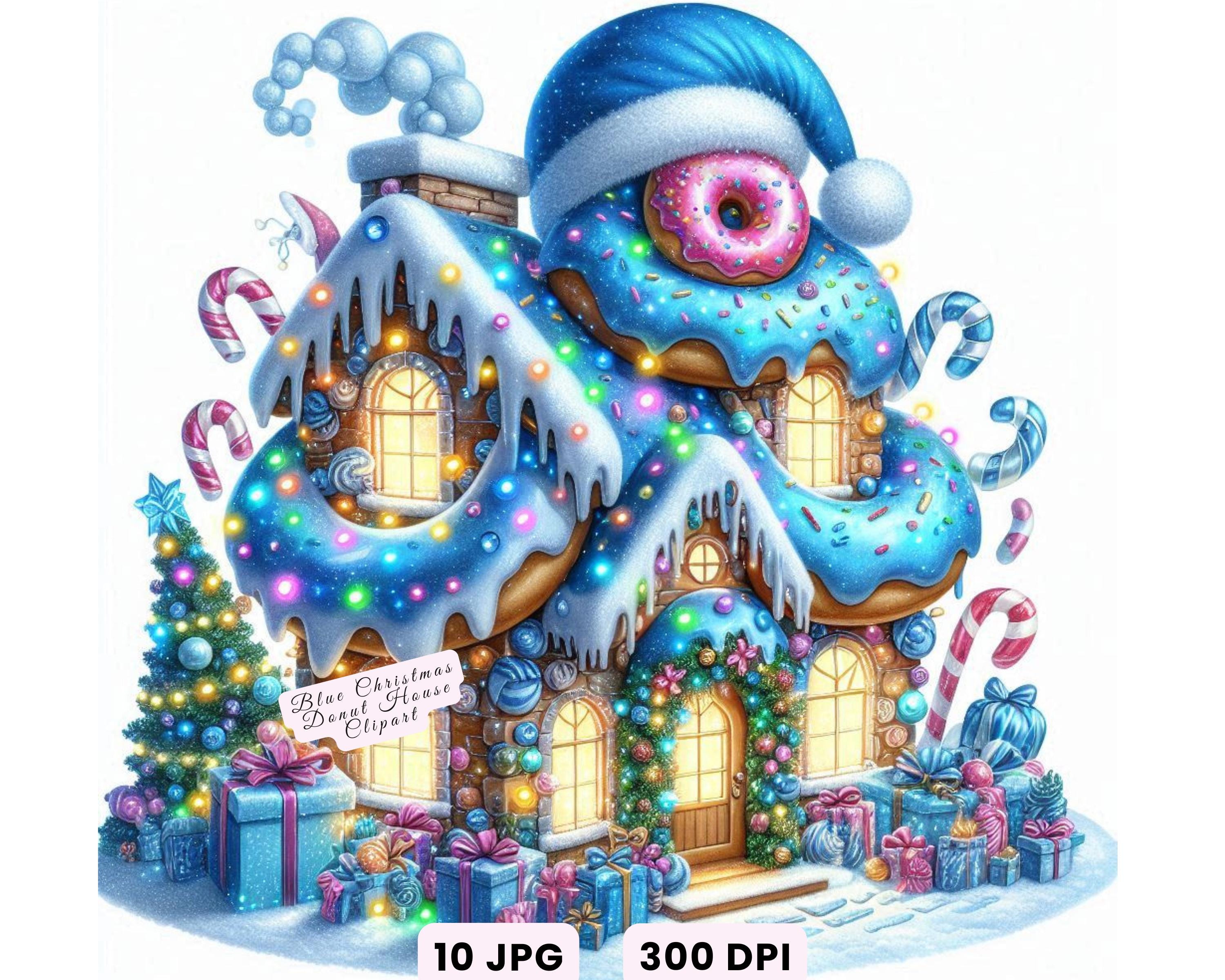 Winter House Clipart, Christmas House Clipart, Blue Christmas Donut ...