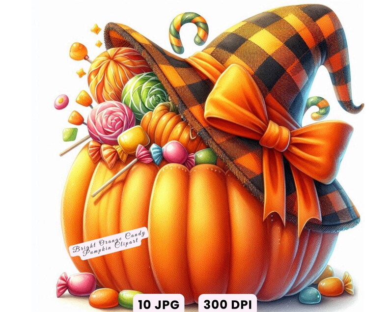 Pumpkin Clipart, 10 Candy Pumpkin Clipart, Watercolor Halloween Trick ...