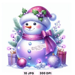 Snowman Clipart, Snowman Christmas Clipart, Purple Winter Animal ...