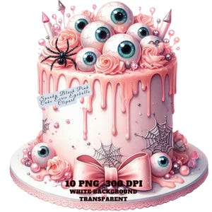 Halloween Cake Clipart, Spooky Dessert Clipart, Spooky Pink Halloween ...