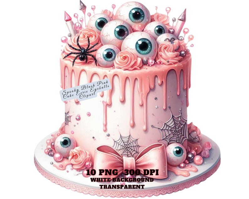 Halloween Cake Clipart, Spooky Dessert Clipart, Spooky Pink Halloween ...
