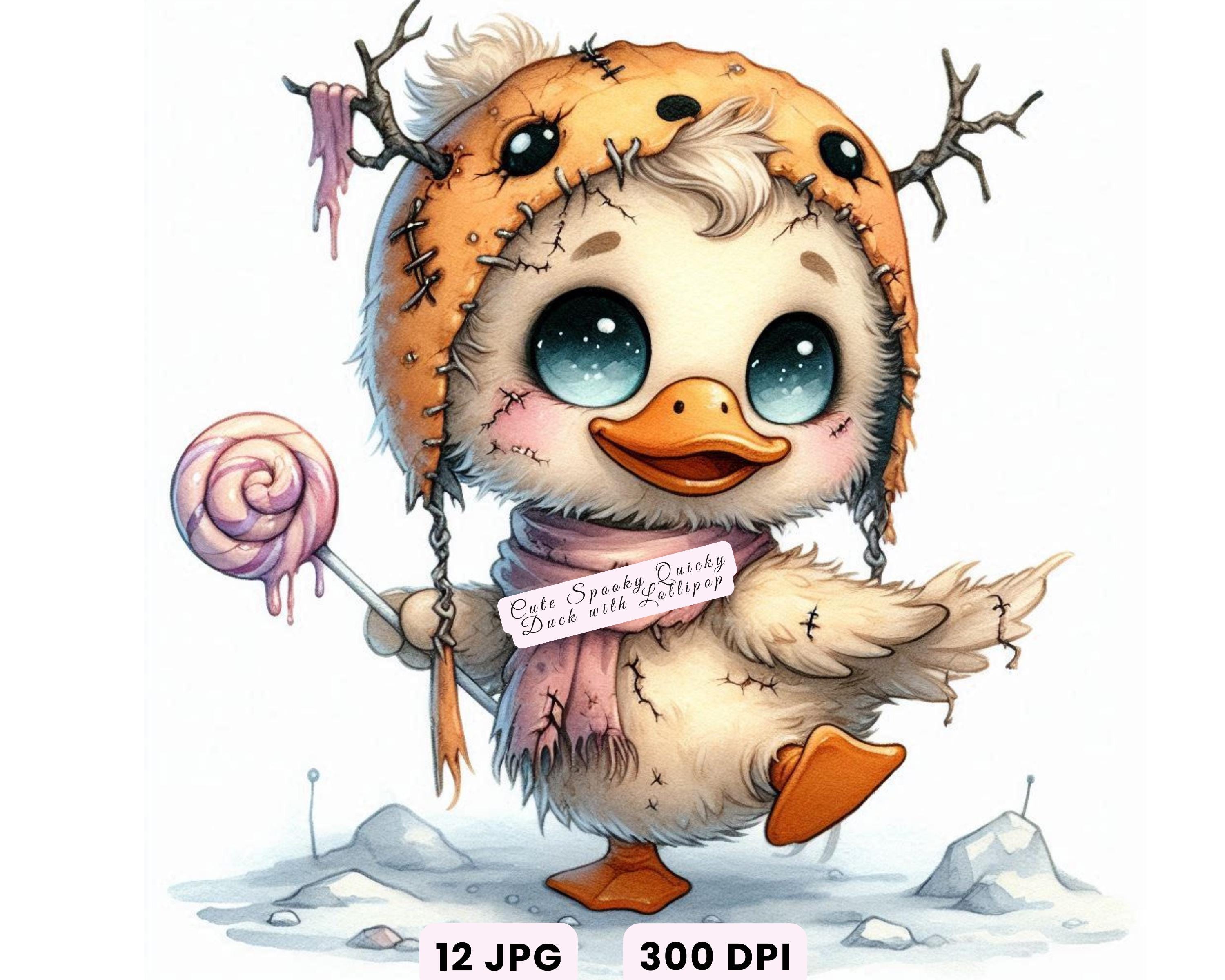 Cute Spooky Duck With Lollipop Clipart, Halloween Duckling JPG, Spooky ...