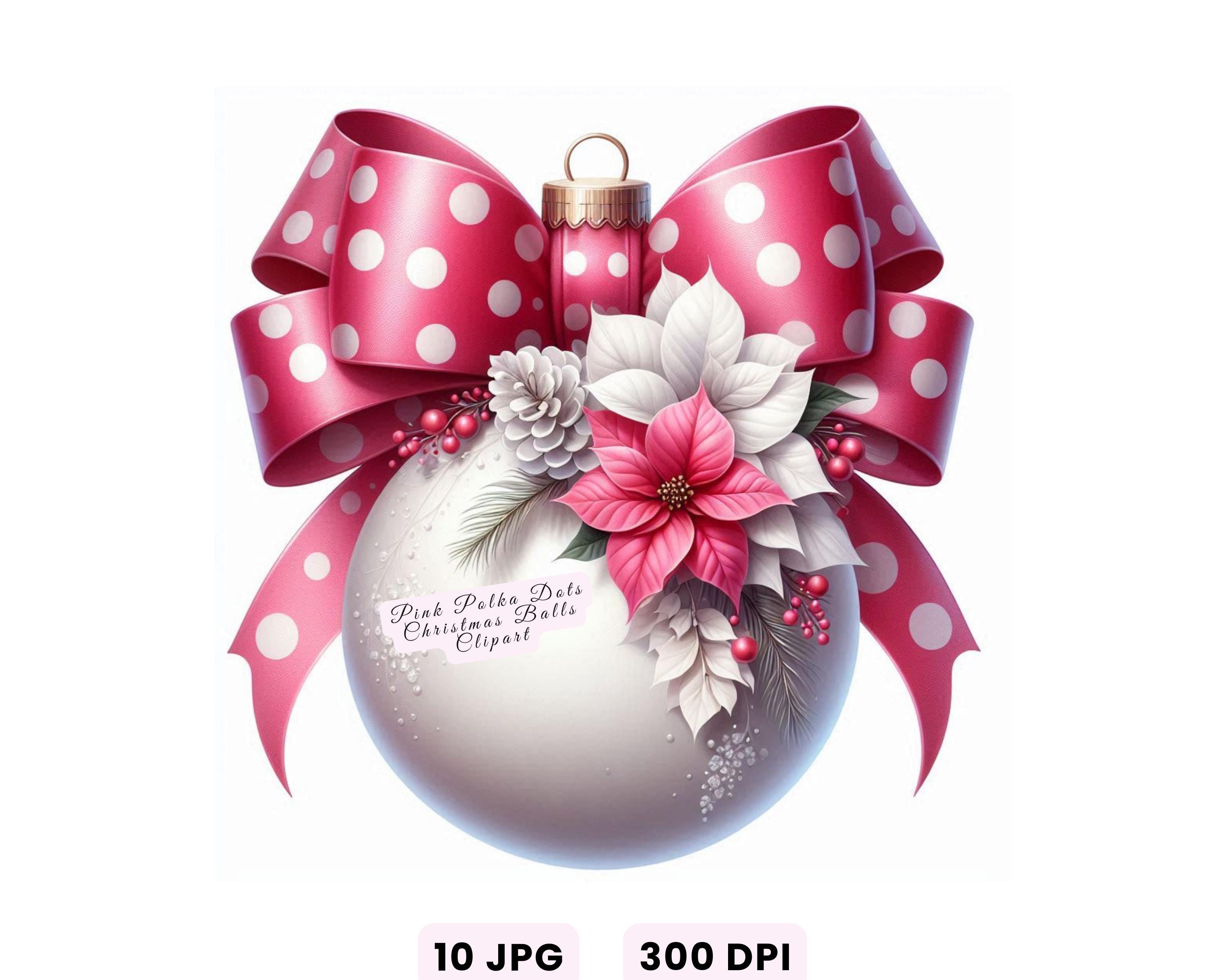 Christmas Ornament Clipart, Polka Dots Christmas Baubles Clipart, Pink ...