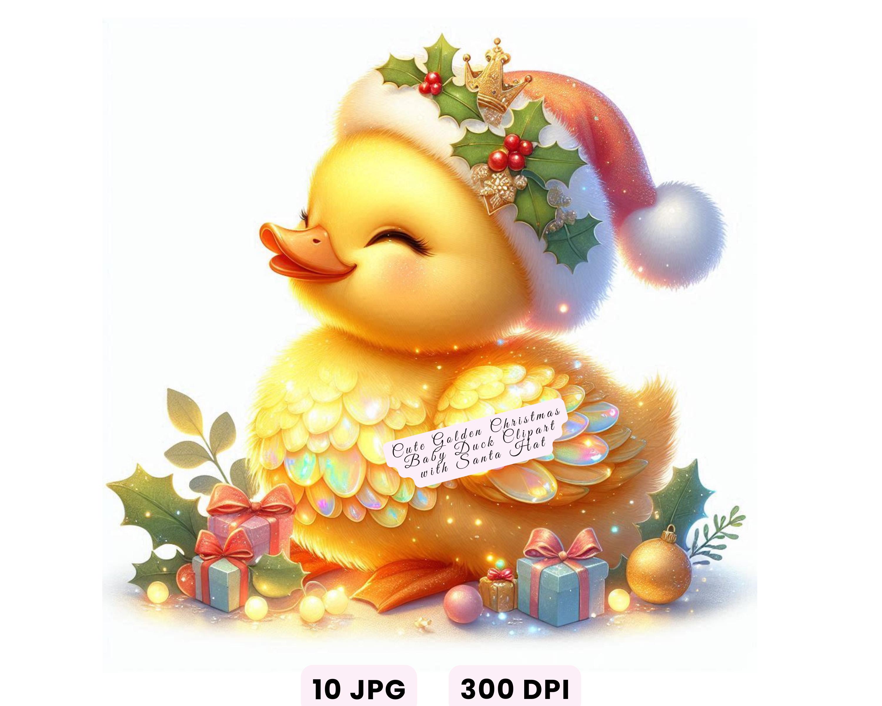 Christmas Duck Clipart, Cute Golden Christmas Baby Duck Clipart ...