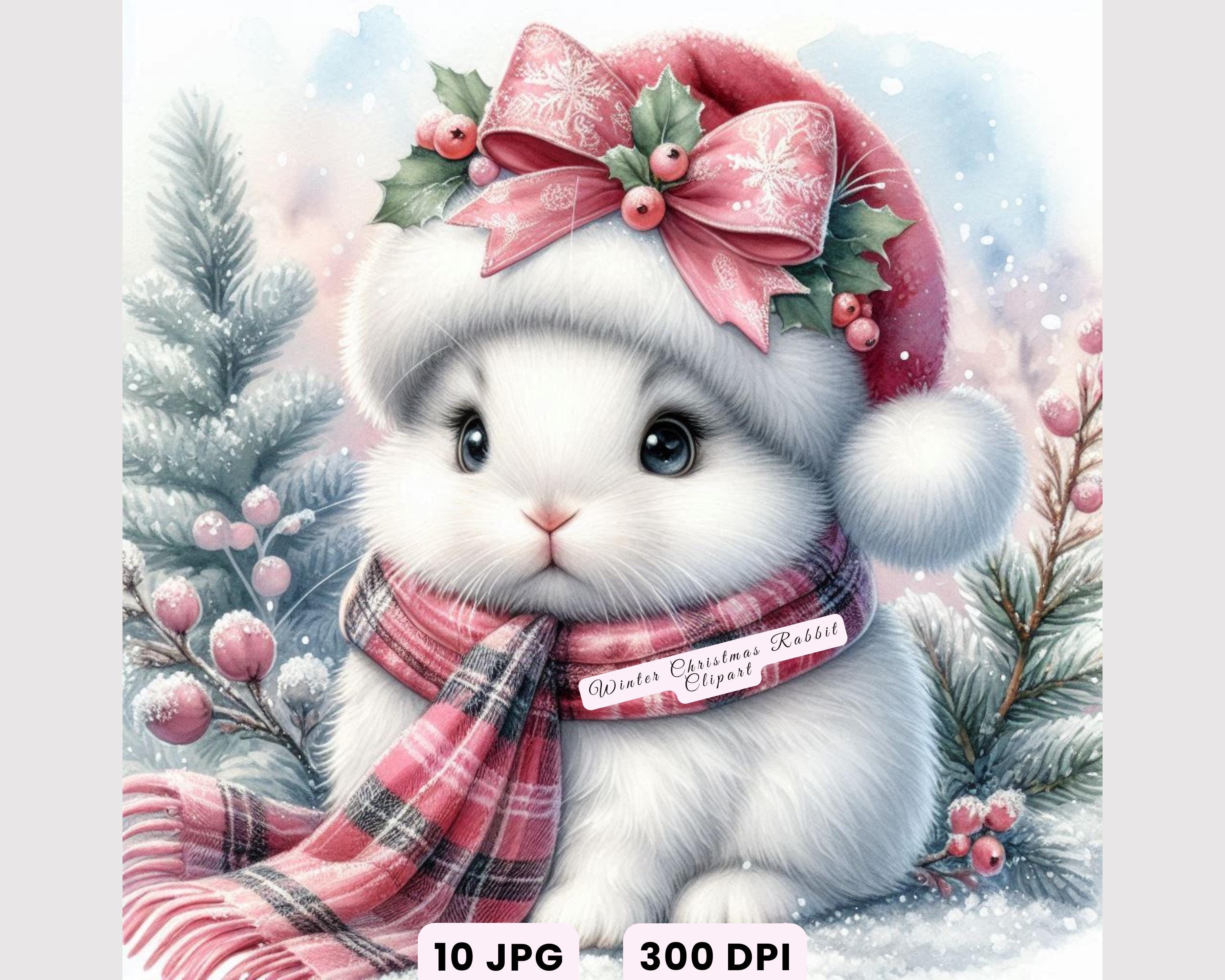 Christmas Animals Clip Art, High Res Winter Christmas Rabbit Clipart ...