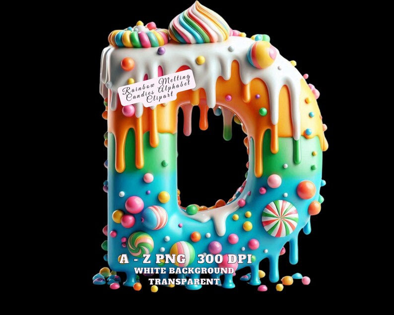 Rainbow Candy Alphabet Clipart, Rainbow Melting Alphabet Clipart PNG ...