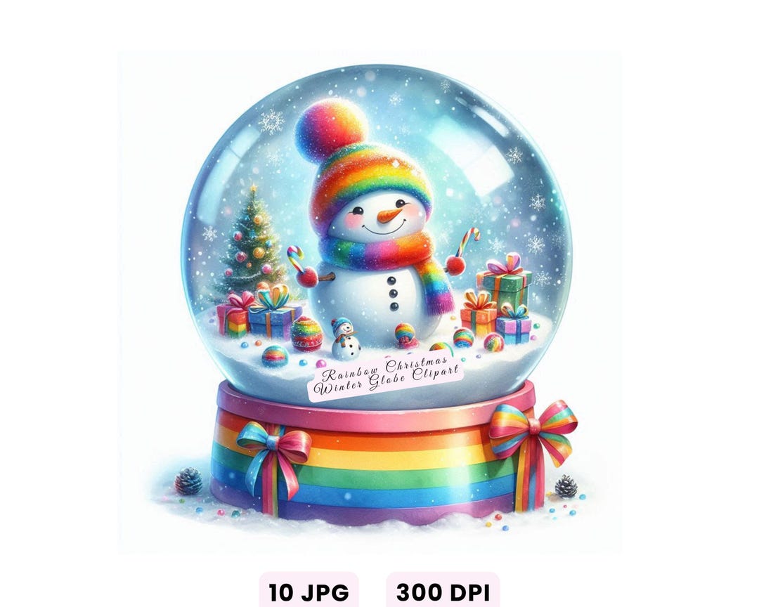 Rainbow Christmas Winter Globe Clipart, Magical Rainbow Winter Globe ...