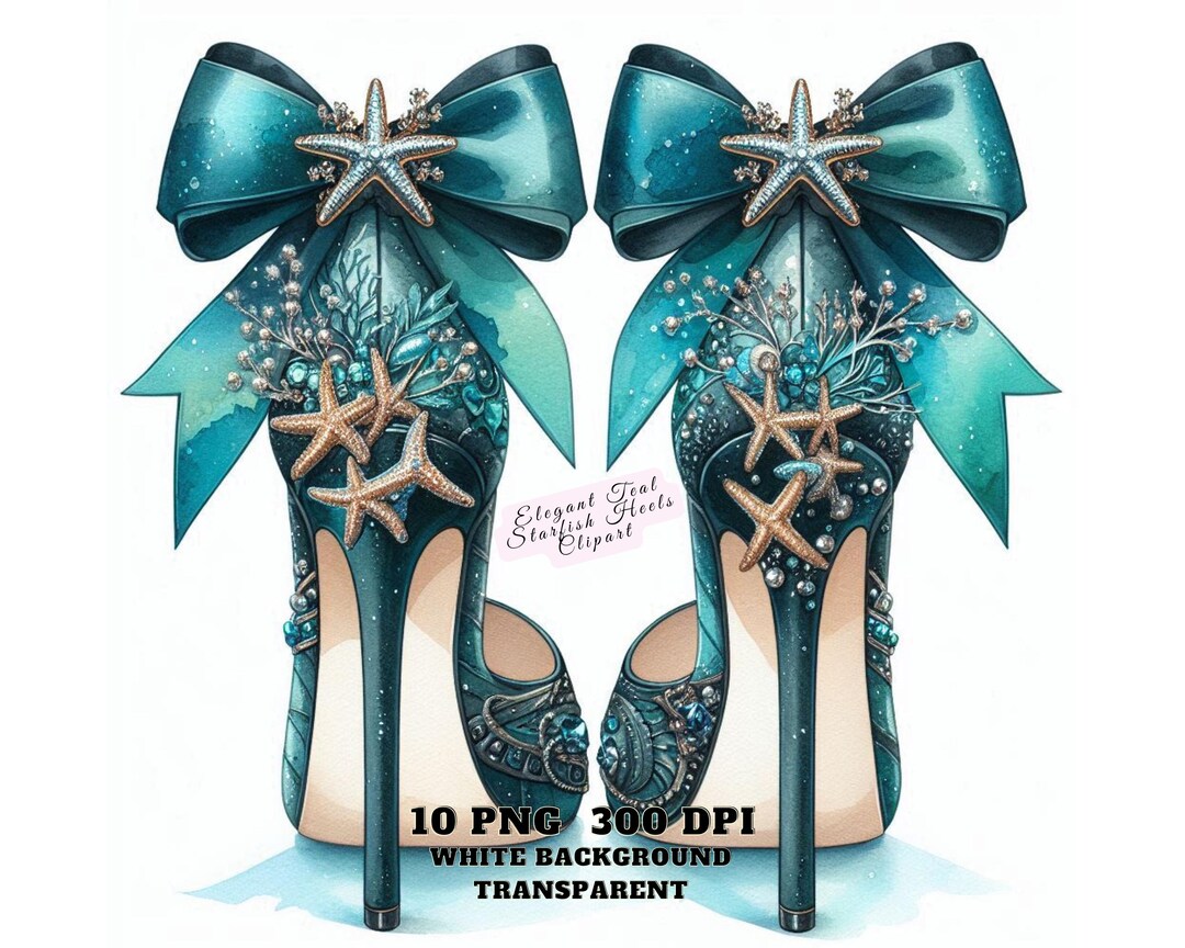 Elegant High Heels Clipart, 10 Teal Starfish Heels Clipart, Coquette ...