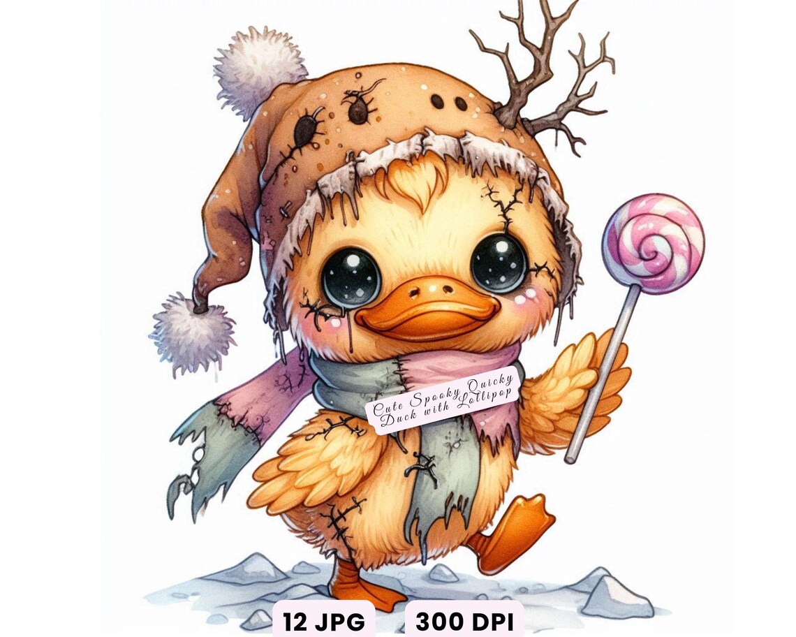 Cute Spooky Duck With Lollipop Clipart, Halloween Duckling JPG, Spooky ...