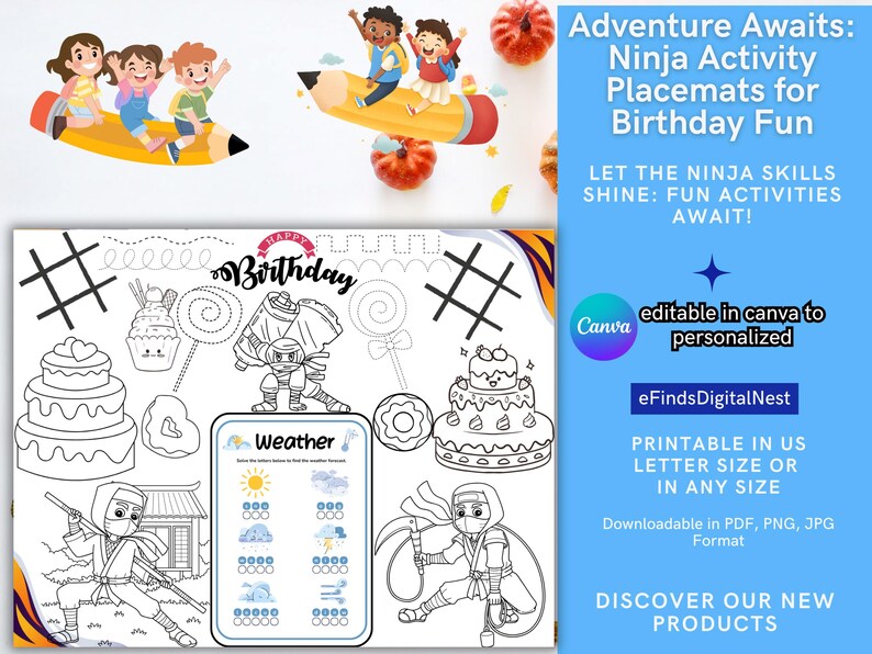 Ninja Birthday Party Coloring Sheet, Ninja Theme Party Favor Kids ...