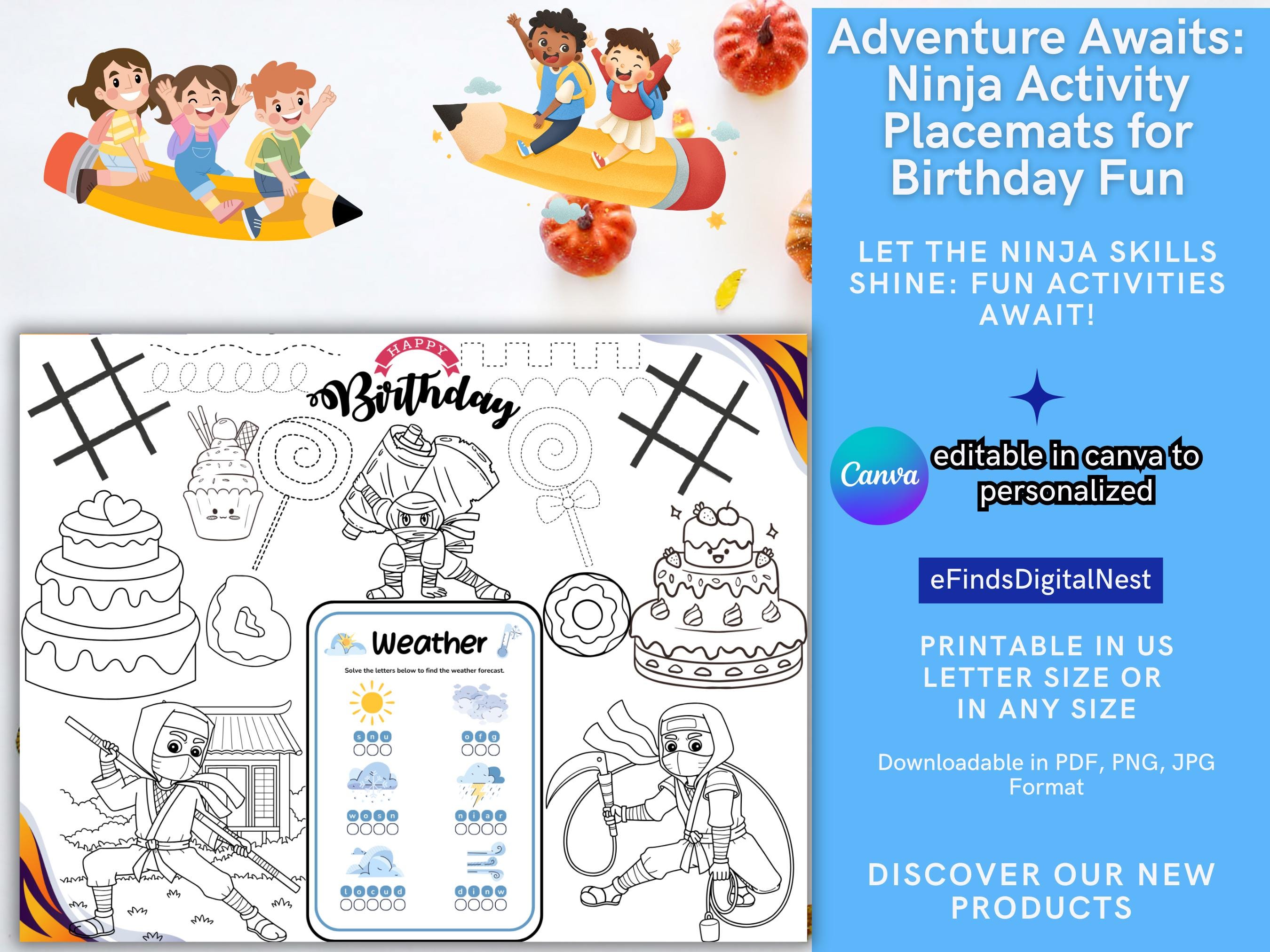 Ninja Birthday Party Coloring Sheet, Ninja Theme Party Favor Kids ...