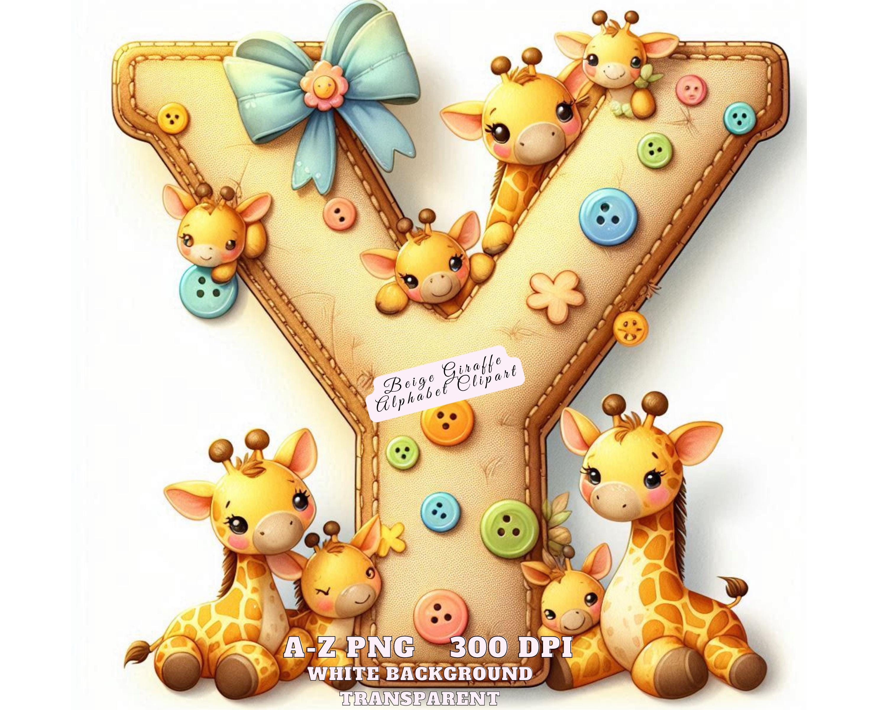 Animal Giraffe Alphabet Clipart, Baby Giraffe Watercolor Alphabet ...