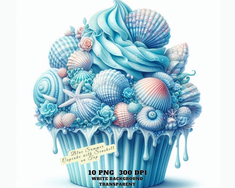 Summer Cupcake Clipart, Blue Summer Cupcake With Seashell PNG, Ocean ...