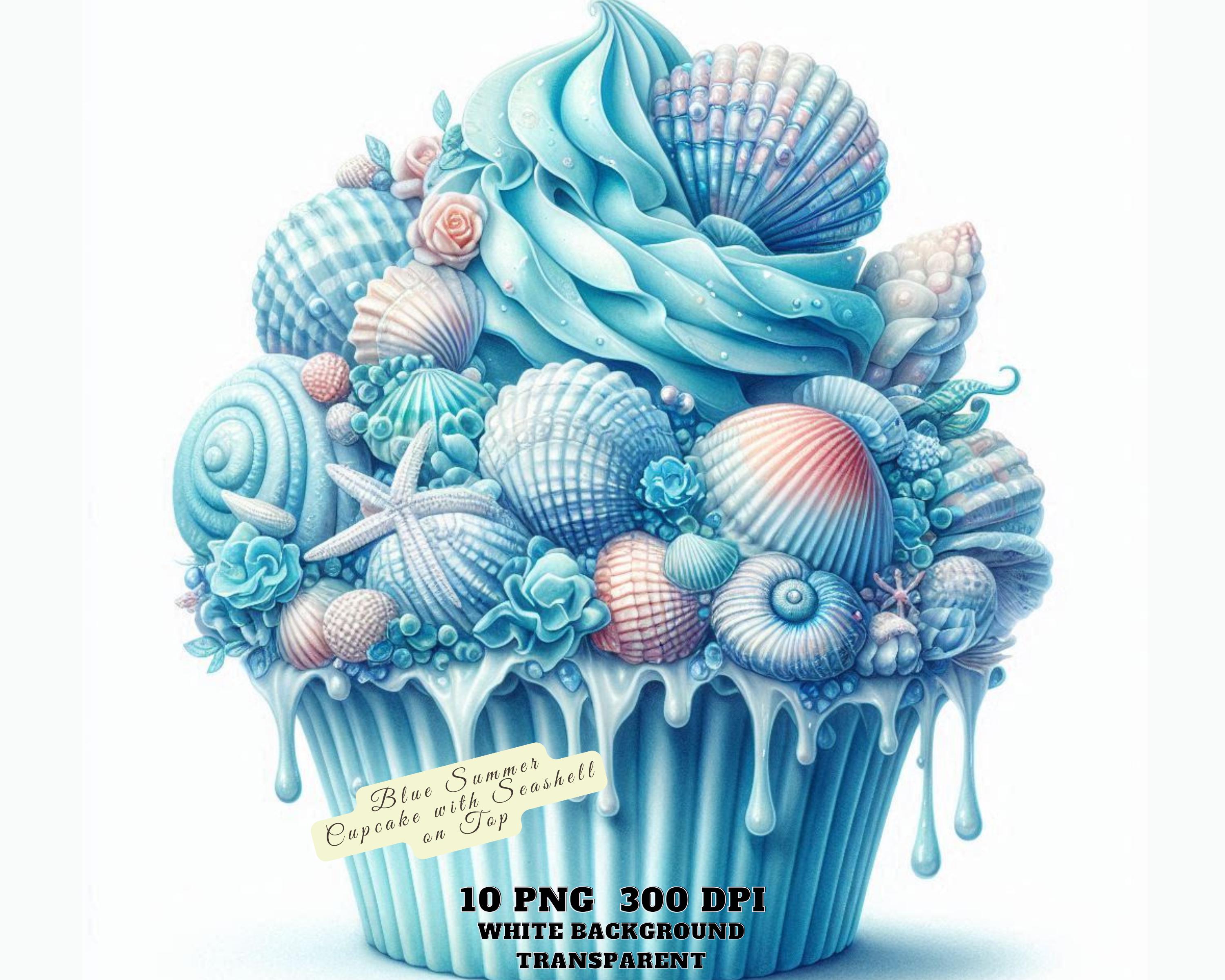 Summer Cupcake Clipart, Blue Summer Cupcake With Seashell PNG, Ocean ...