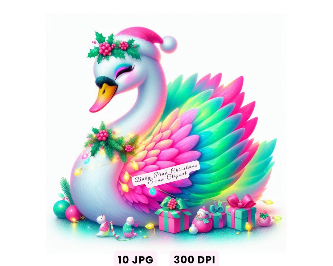 Swan Clipart, 10 Baby Pink Christmas Swan Clipart, Festive Winter ...