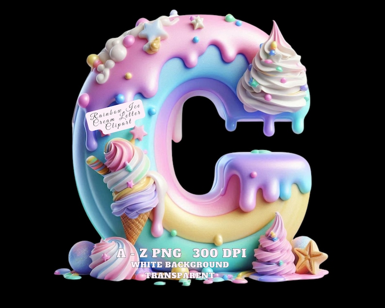 Alphabet Clipart PNG – Rainbow Ice Cream Letters A–Z, Melting Dessert ...