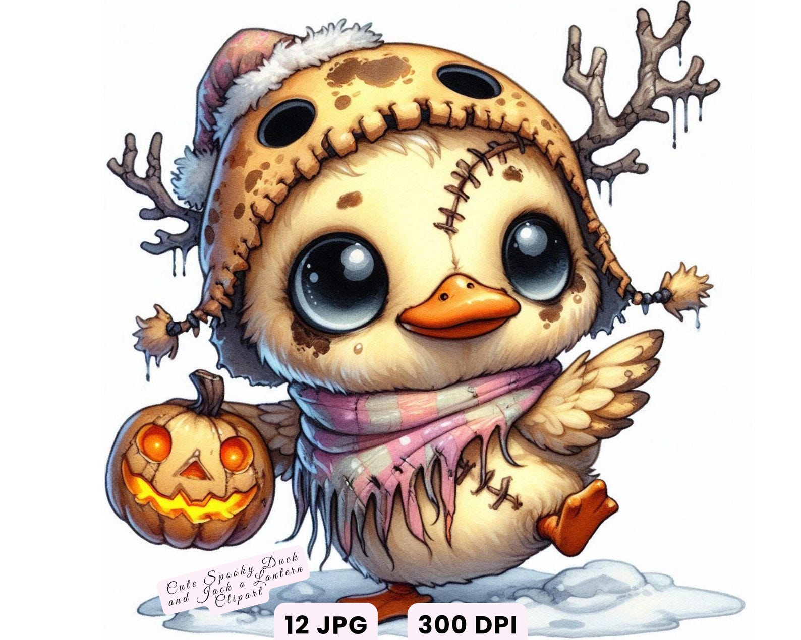 Spooky Duckling Clipart: Halloween Jack O' Lantern, Watercolor Style ...