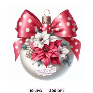 Christmas Ornament Clipart, Polka Dots Christmas Baubles Clipart, Pink ...