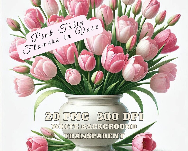 Pink Tulip Clipart, Pink Tulip Flowers in Vase Images, Watercolor ...