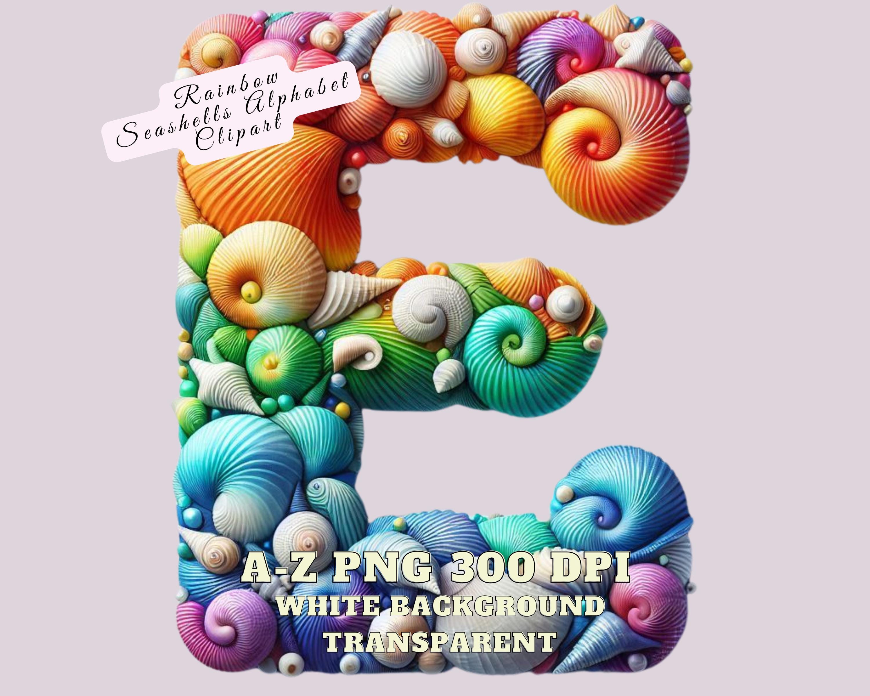 Alphabet Clipart, Rainbow Seashell Alphabet Watercolor Clipart, Ocean ...