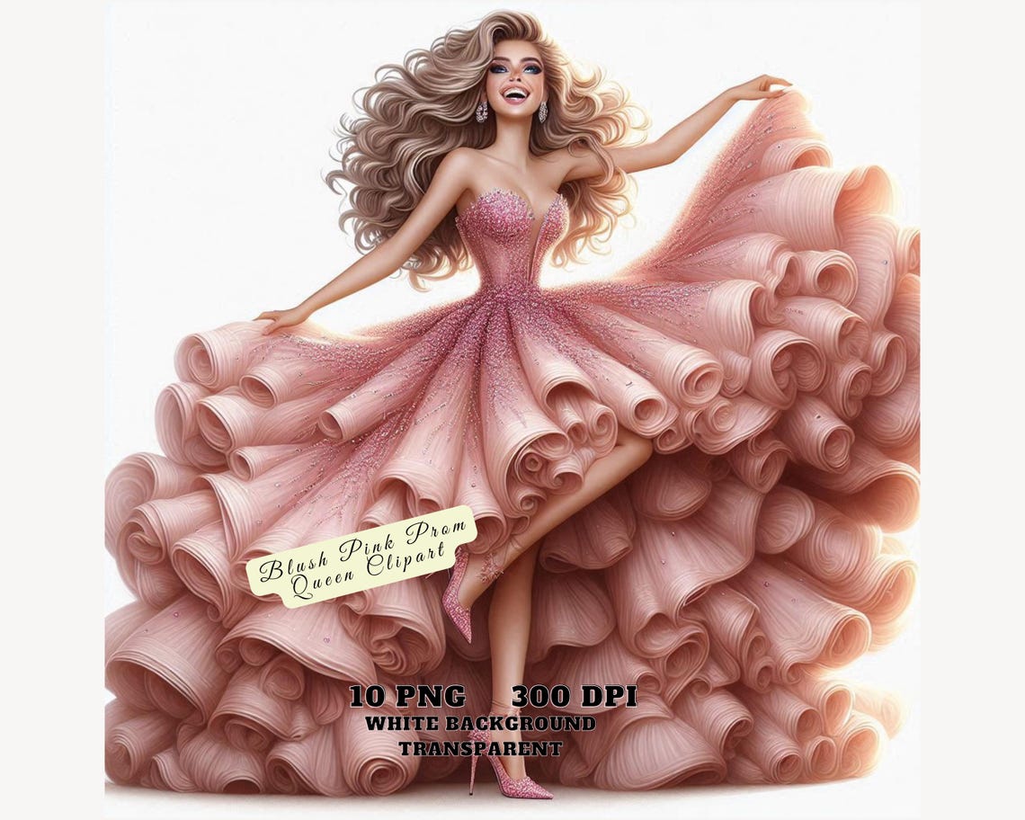 Blush Pink Prom Girl Clipart, Prom Queen PNG, Watercolor Fashion ...