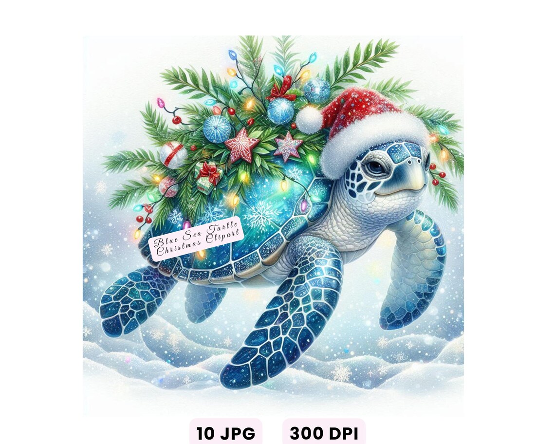 Christmas Animal Clipart, Blue Sea Turtle Clipart, Christmas Turtle JPG ...