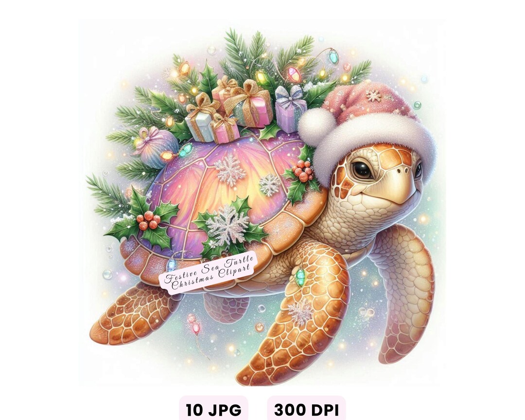 Christmas Winter Animal Clipart, Holiday Sea Turtle Clip Art, Festive ...