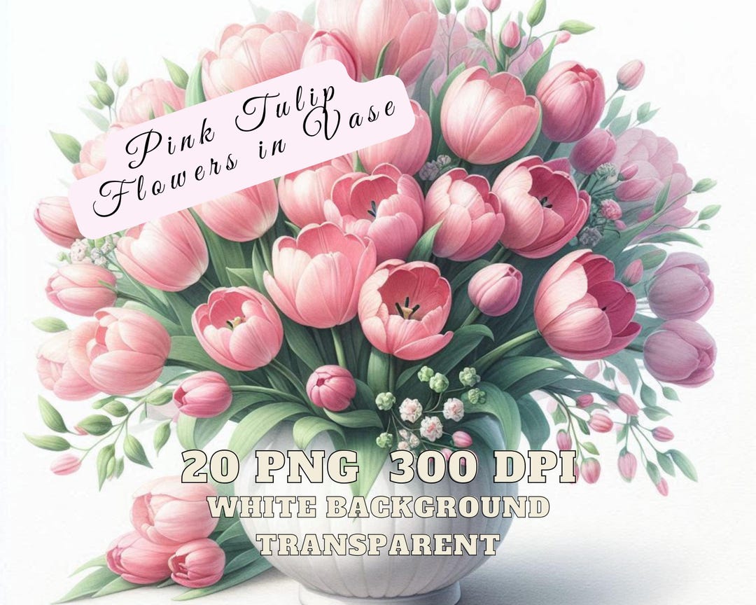 Pink Tulip Clipart, Pink Tulip Flowers in Vase Images, Watercolor Tulips Clipart, Spring Floral ...