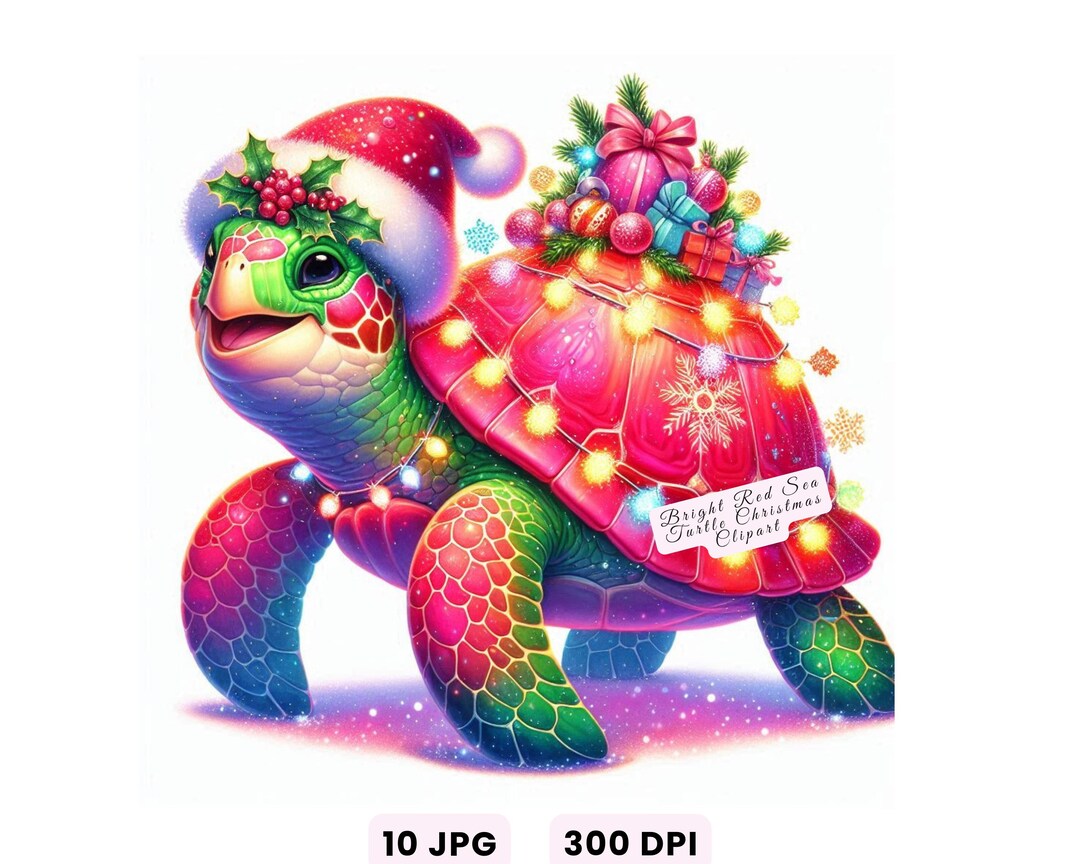 Christmas Sea Turtle Clipart, Bright Red Sea Turtle Clipart, Christmas ...
