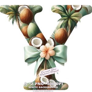Tropical Coconut Alphabet Clipart, Coconut Tree Alphabet PNG, Fruity ...