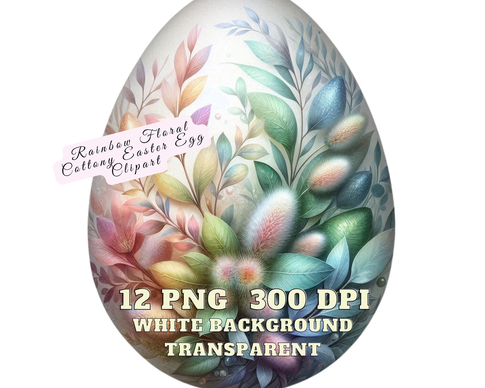 Rainbow Easter Egg Clipart, 12 Bundle of Rainbow Floral Cottony Easter ...
