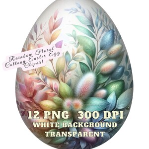 Rainbow Easter Egg Clipart, 12 Bundle of Rainbow Floral Cottony Easter ...